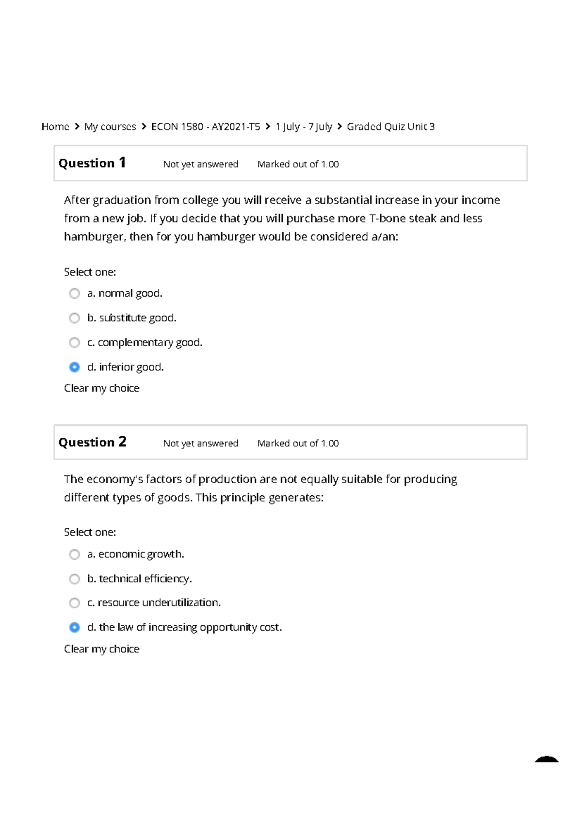 Graded Quiz Unit 3 - ECON 1580: Key Concepts and Questions Overview ...