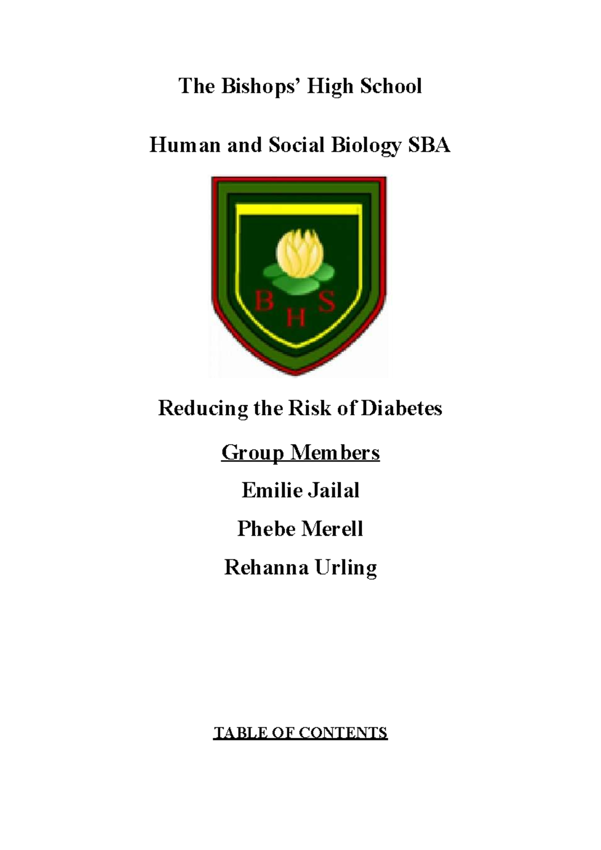 Human and Social Biology SBA: Strategies for Diabetes Risk Reduction ...
