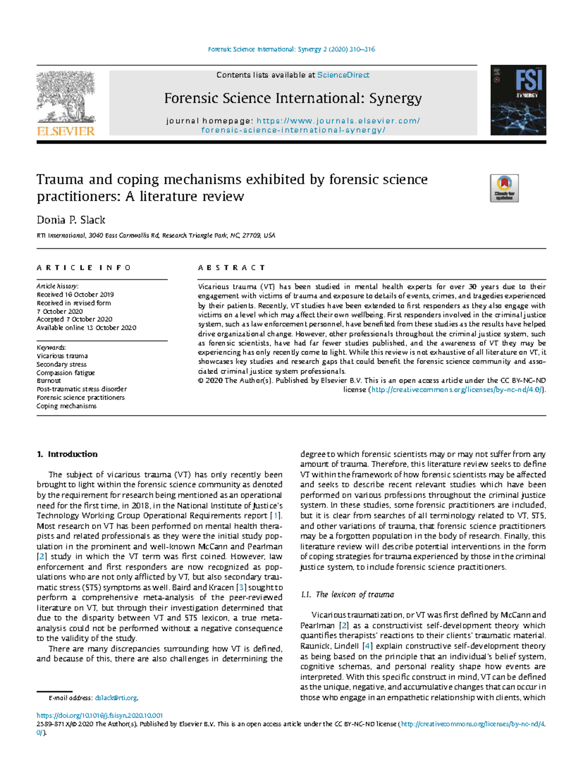 Exploring Vicarious Trauma & Coping in Forensic Science Practitioners ...