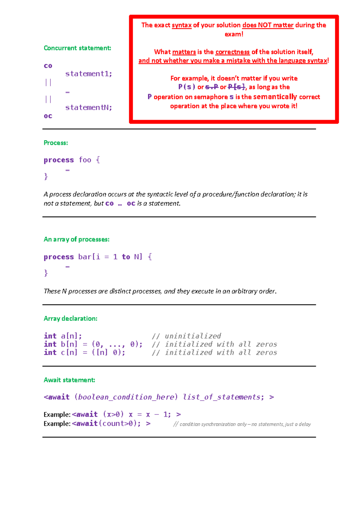 CPS 101 - Await Statement and Process Management Cheat Sheet - Studocu