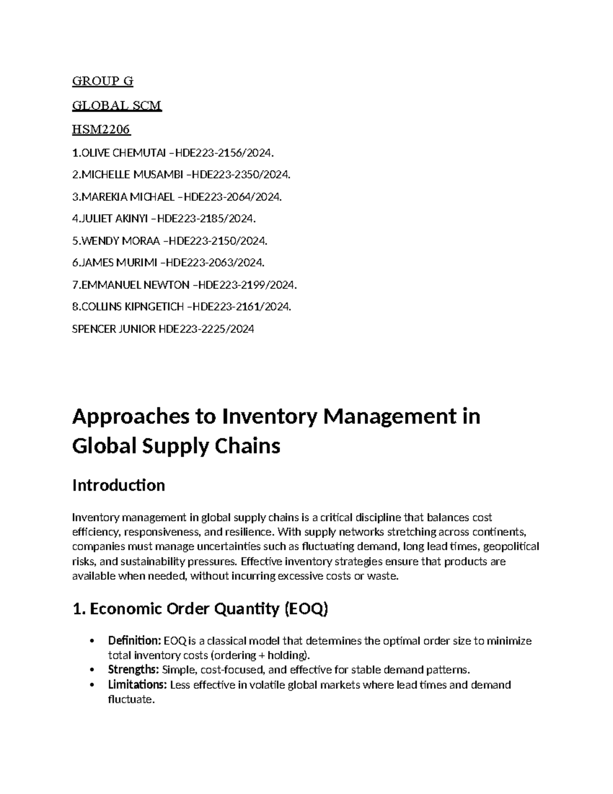 HSM2206 Global SCM: Approaches to Inventory Management - Studocu
