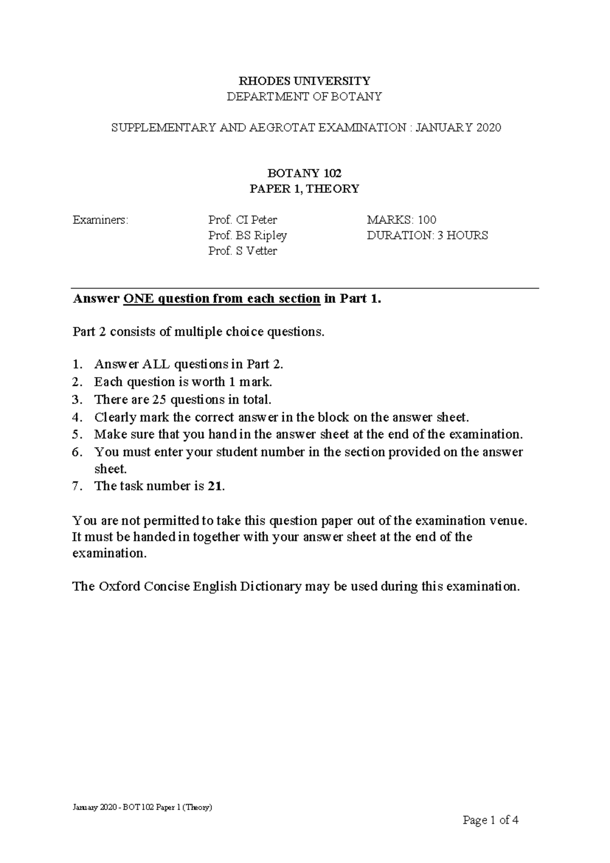 BOT 102 Aegrotat Supplementary Exam P1 Theory Notes - Jan 2020 - Studocu