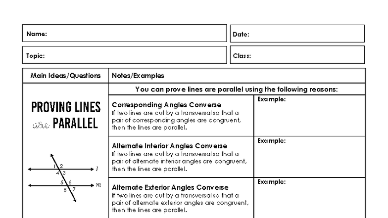 Notes-Practice: Proving Lines are Parallel in Geometry - Studocu