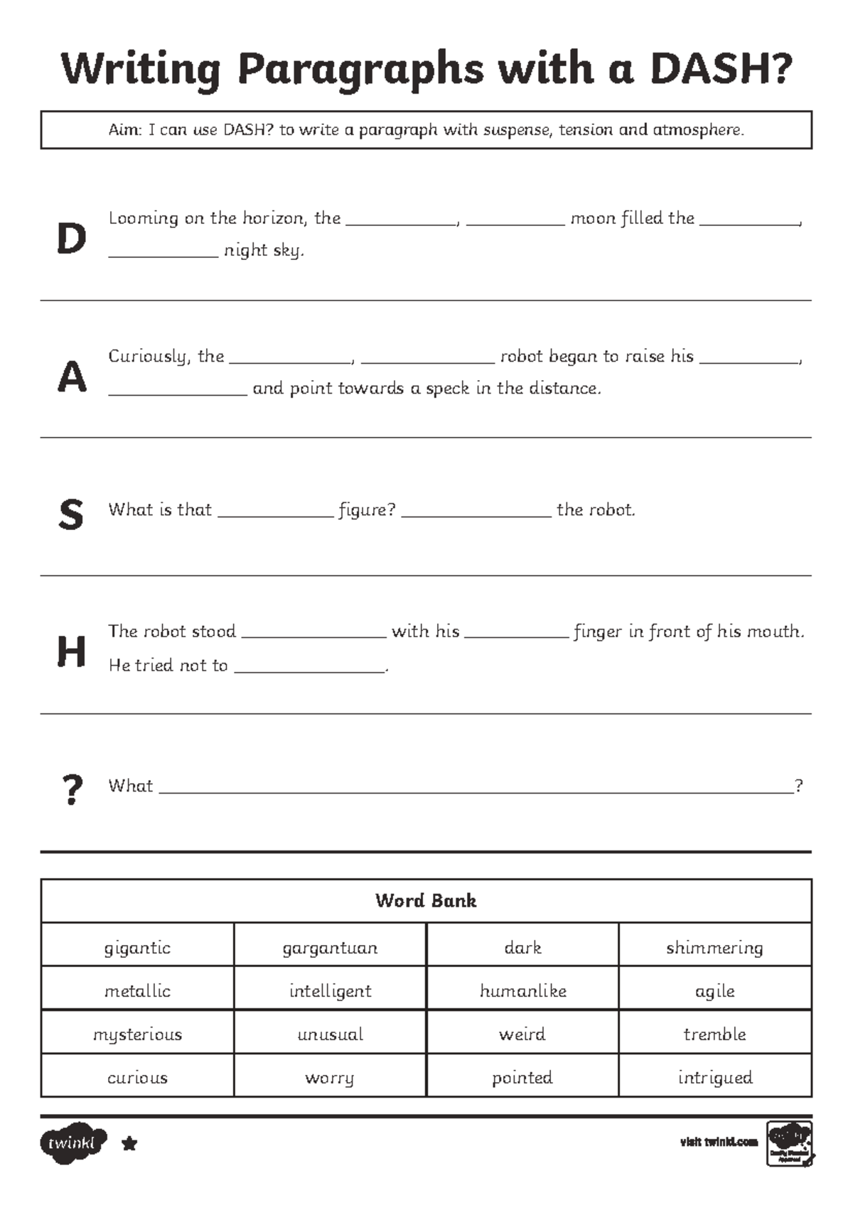 DASH Activity Sheets: Crafting Suspenseful Paragraphs - Studocu