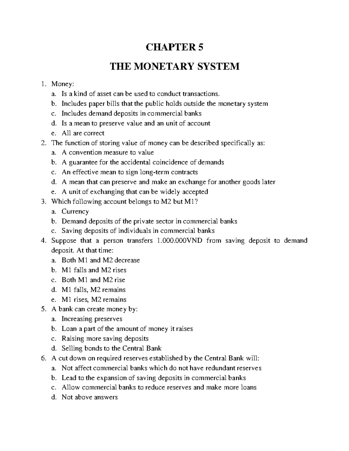 CHAPTER 5: THE MONETARY SYSTEM - E5 Study Notes - Studocu
