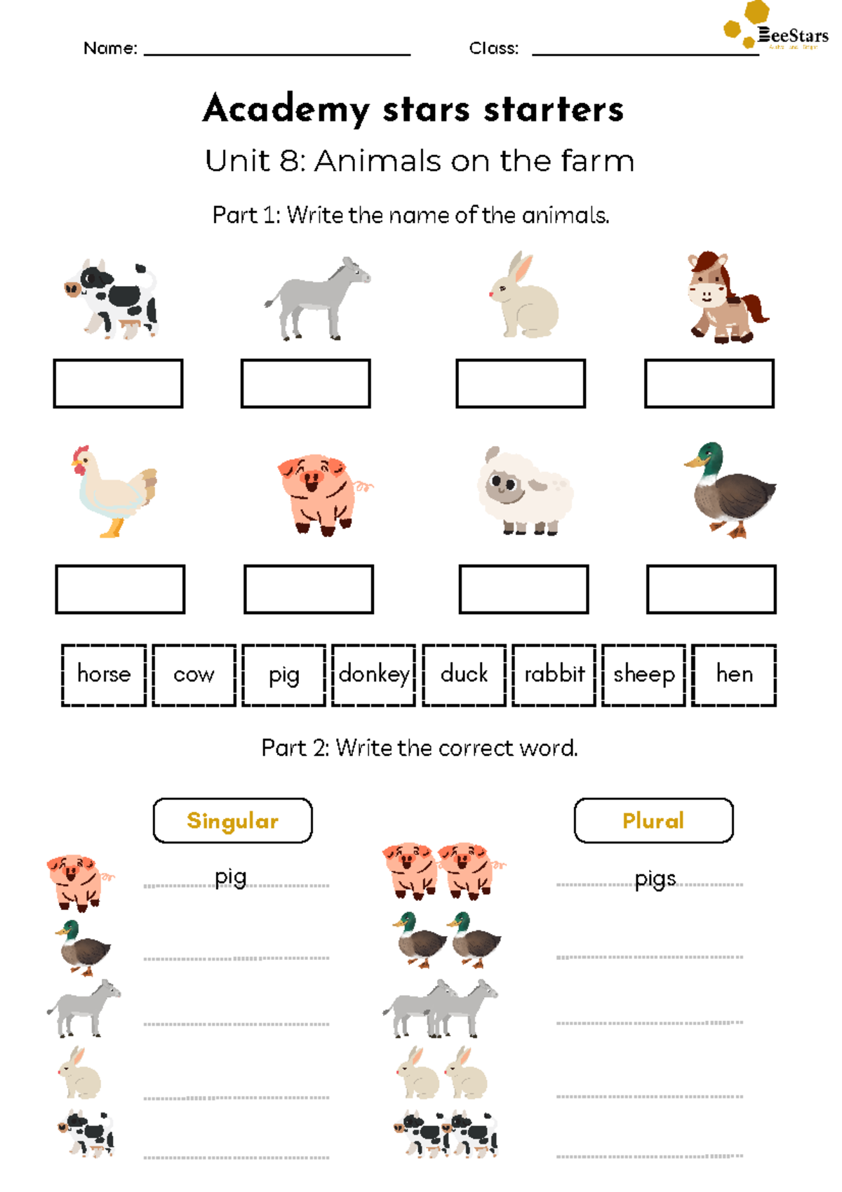 Academy Stars Starters Unit 8 - Lesson 1: Animals on the Farm - Studocu