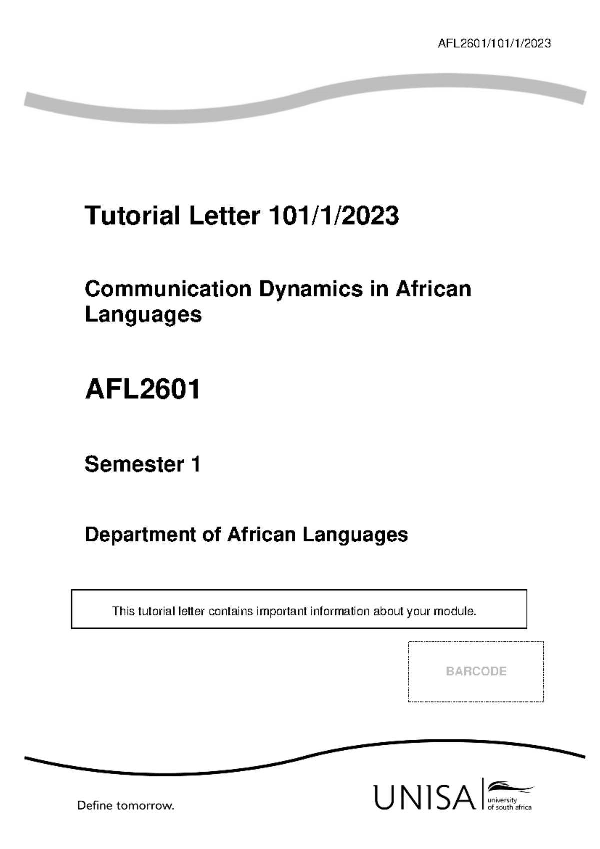 AFL2601 Tutorial Letter 101/1: Communication Dynamics in African ...