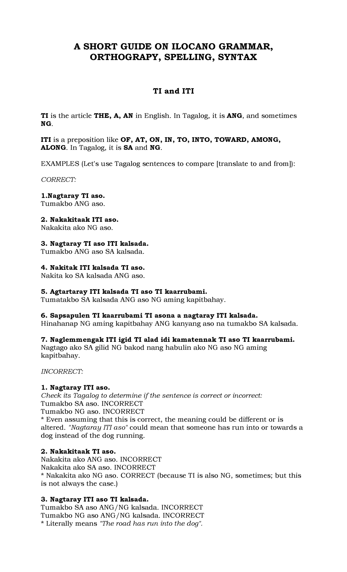 A Short Guide on Ilocano Grammar (ILC 101) - Studocu