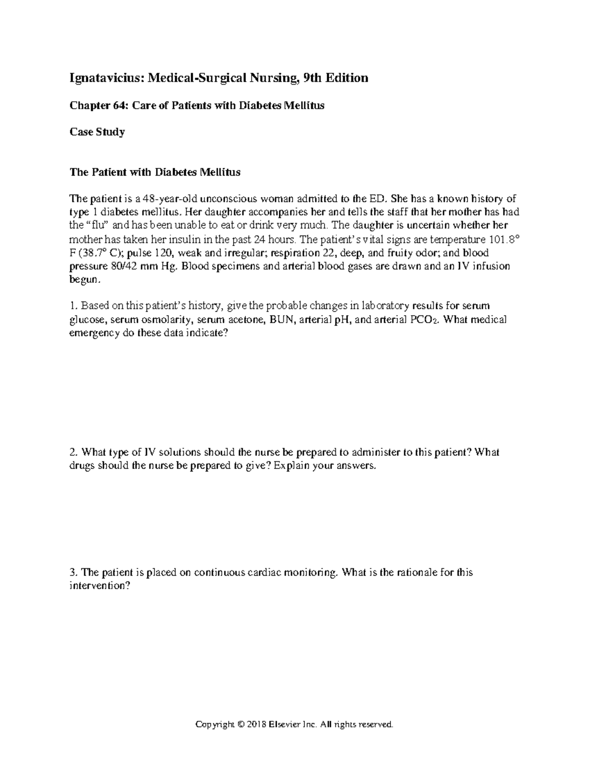 Case Study Diabetes Mellitus Adult Health - Copyright © 2018 Elsevier ...