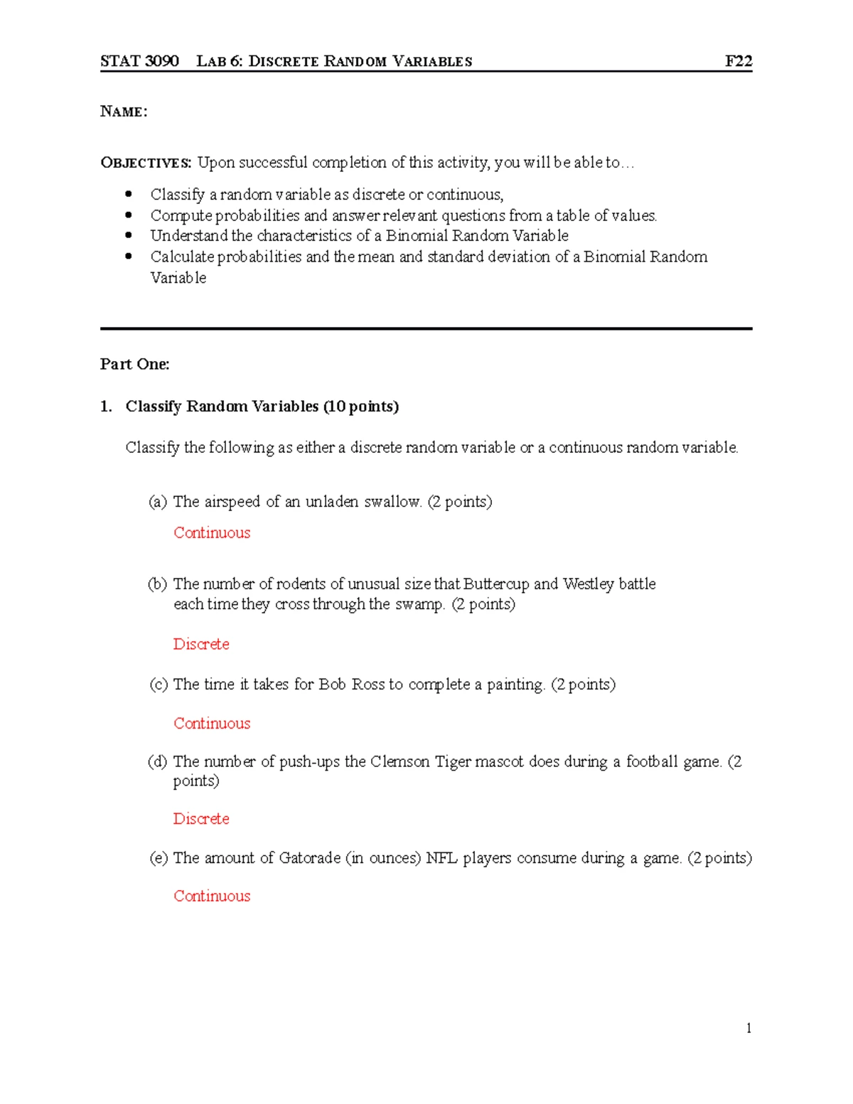 Section 9 Lab Part 1 Intro and Proportions - STAT 3090 SECTION 9 LAB PART 1 FALL 2023 HYPOTHESIS ...