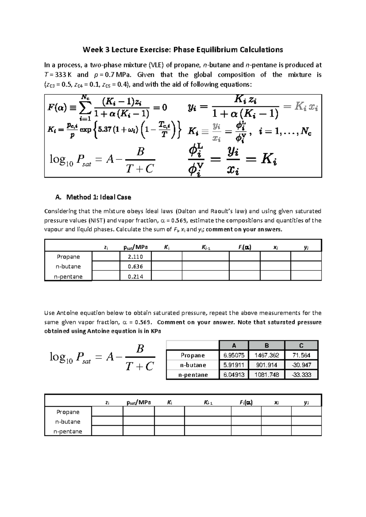 Week 3 Lecture Exercise: VLE Phase Equilibrium Calculations - Studocu