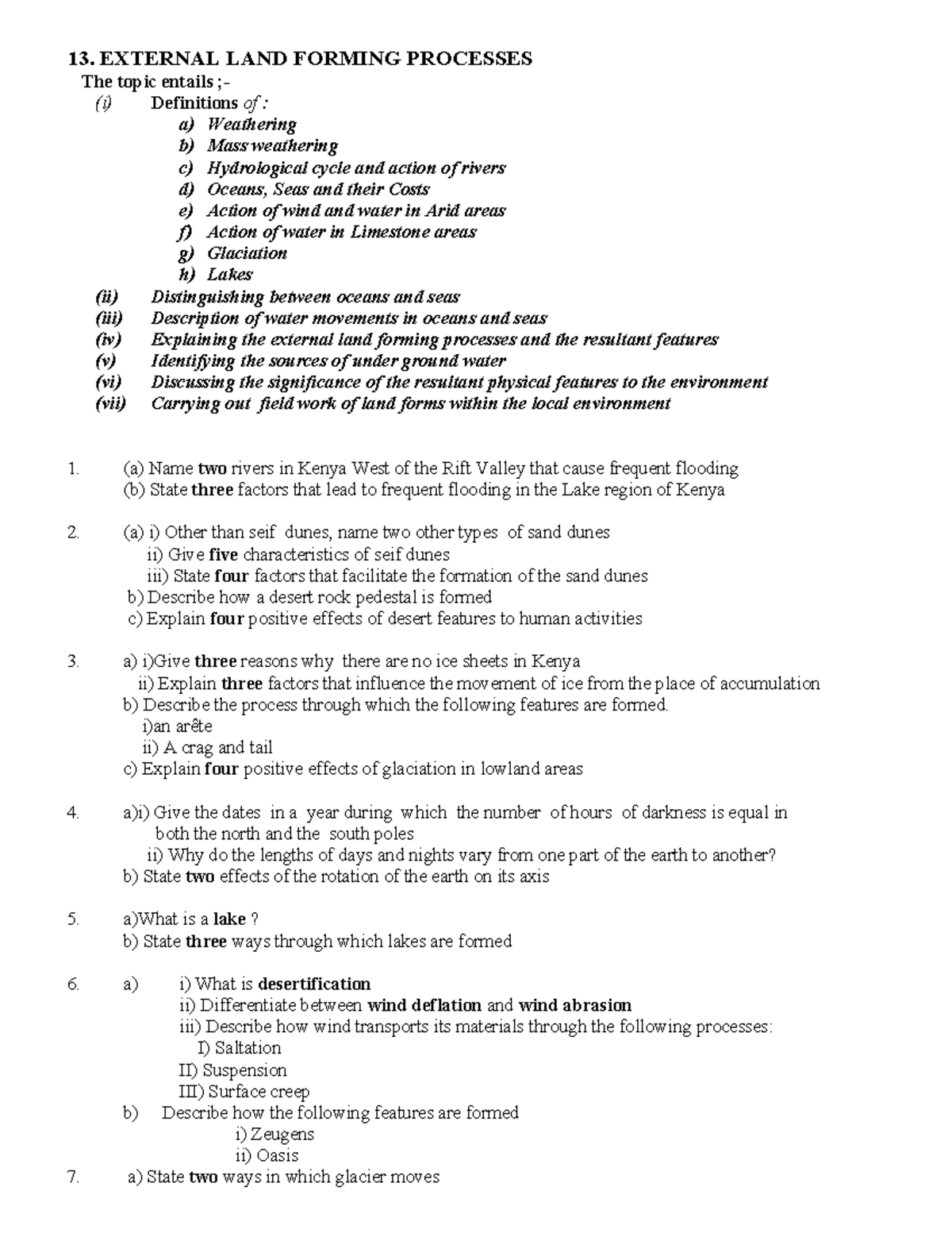 External Land Forming Processes: Definitions and Features Q - Studocu