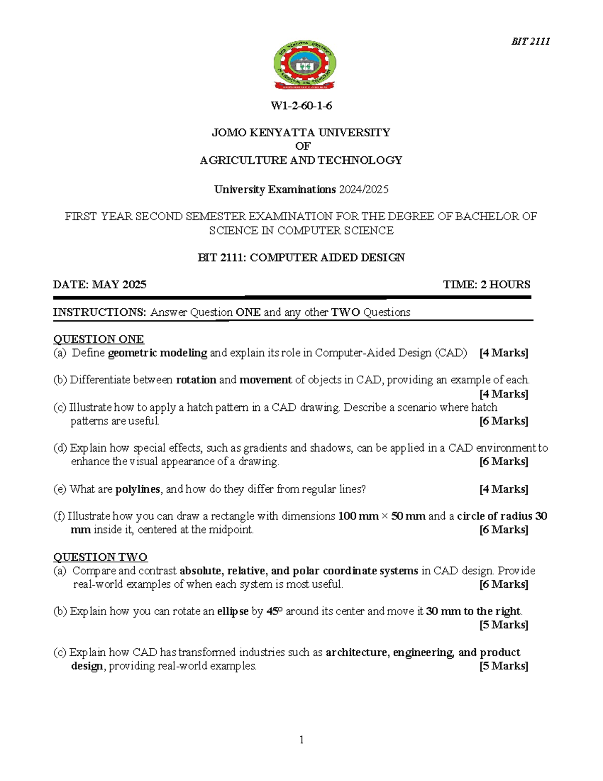 BIT2111 CAD Exam Notes for BSc in Computer Science - May 2025 - Studocu