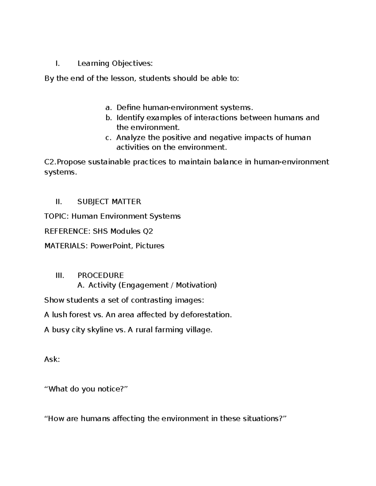 Human Environment Systems Lesson: Understanding Interactions and ...
