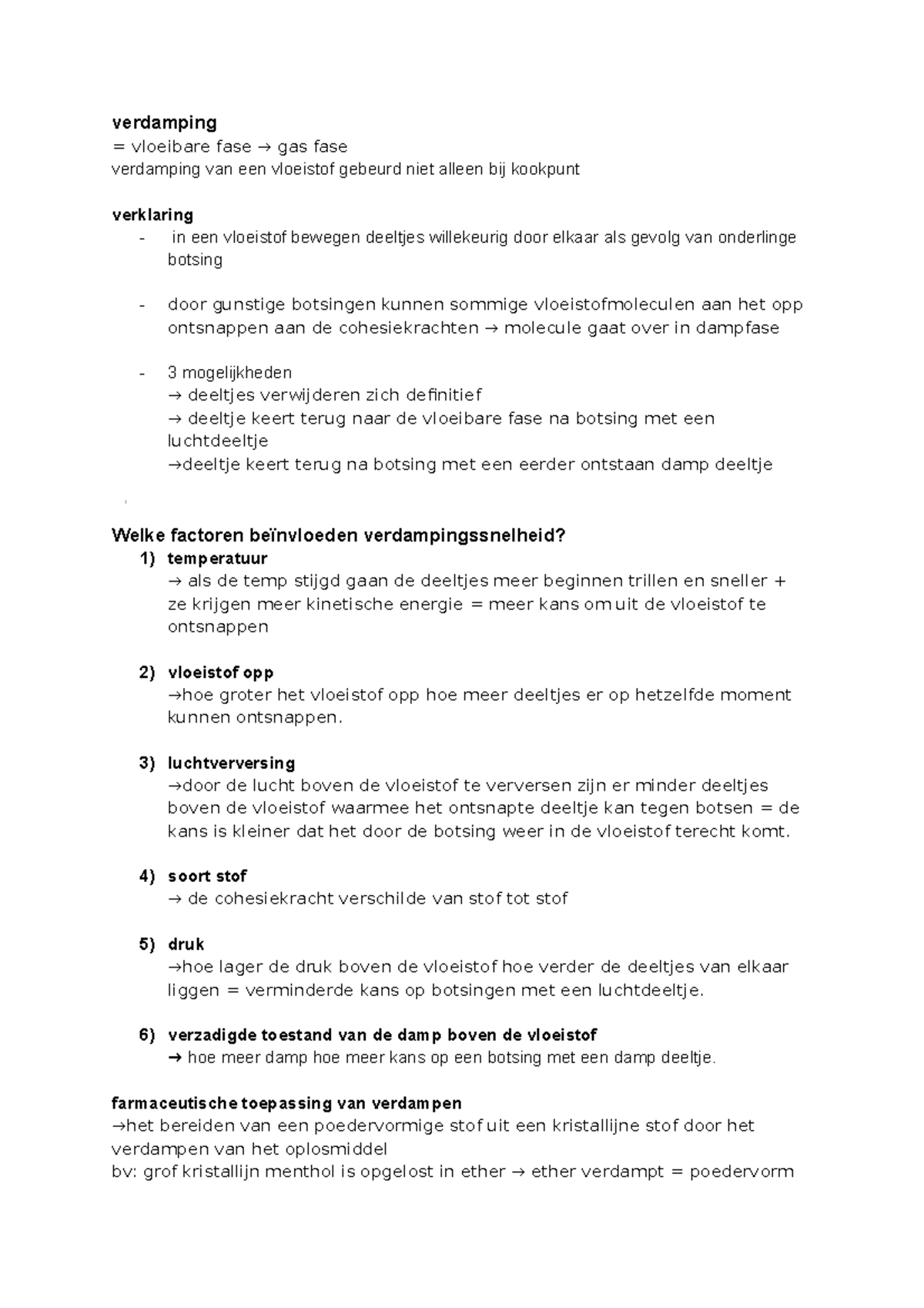 Verdamping: Samenvatting van Factoren en Toepassingen - Studocu