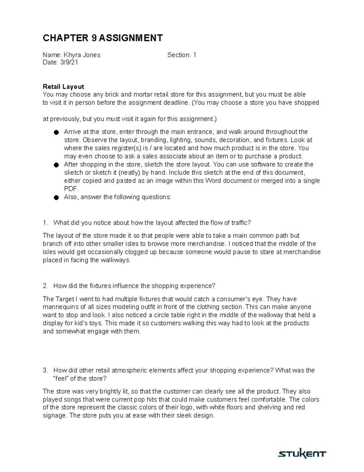 Retail Layout Analysis Assignment - Chapter 9 (Course Code) - Studocu