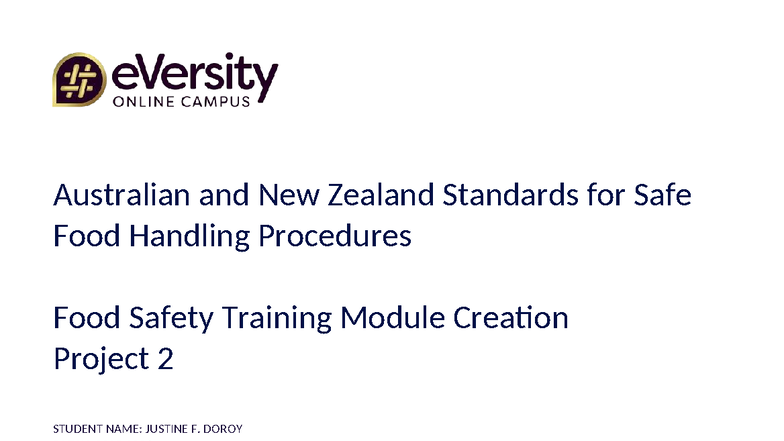 FSA006 EVT-001 Food Safety Training Module: ANZ Safe Handling ...