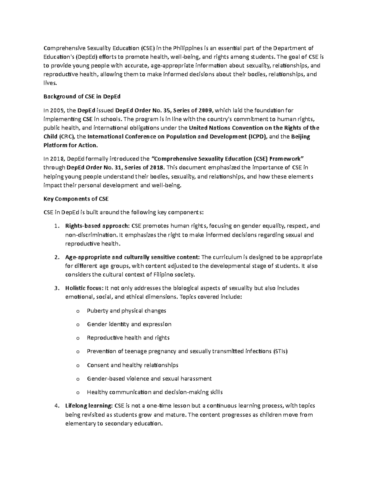 CSE 101: Comprehensive Sexuality Education in the Philippines - Studocu