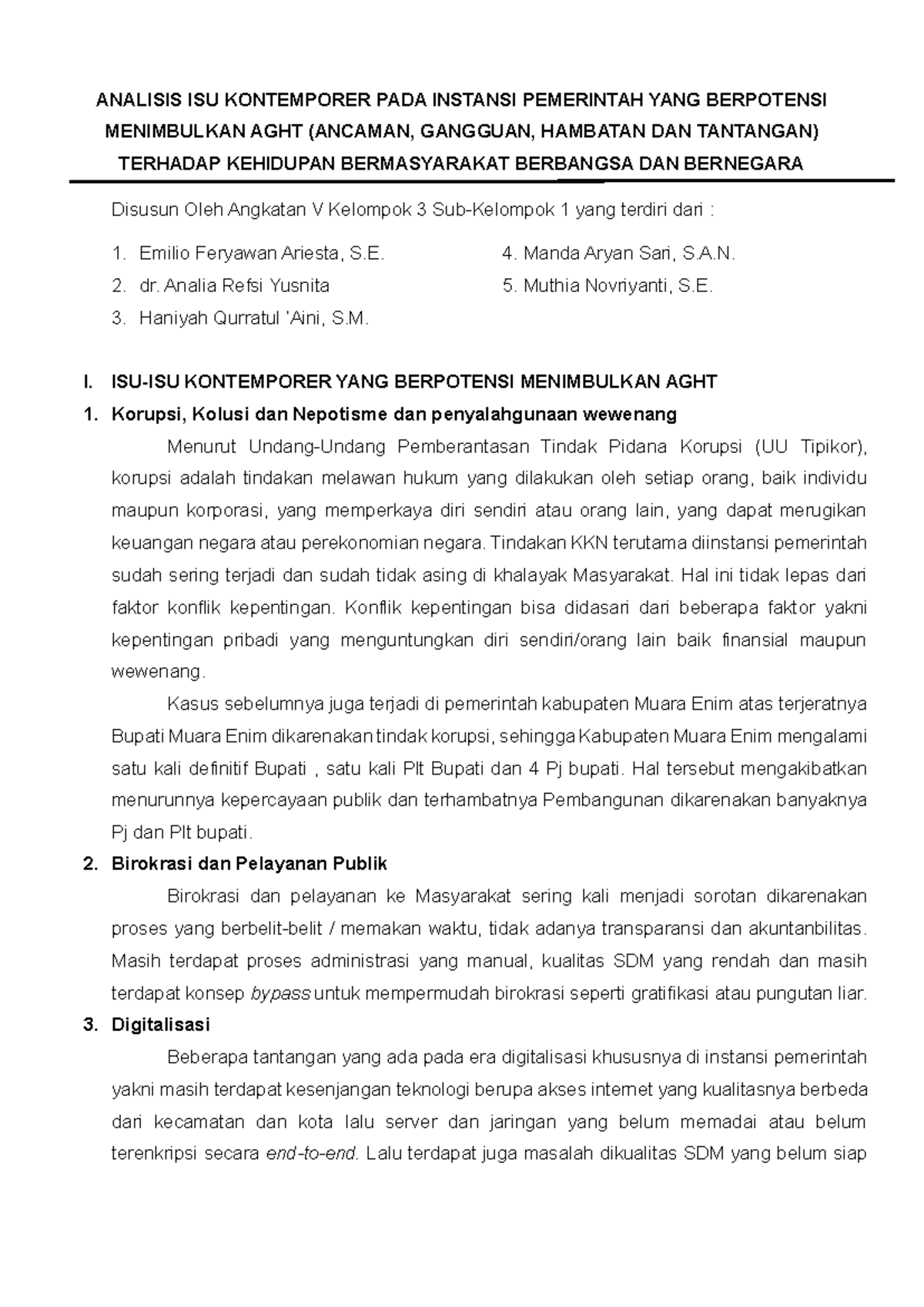 Analisis Isu Kontemporer Pemerintahan: Potensi AGHT dan Solusi - Studocu