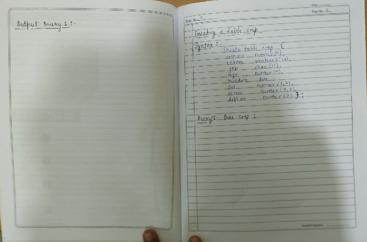 DBMS - Experiment 2: Syntax and Table Creation Guide - Studocu