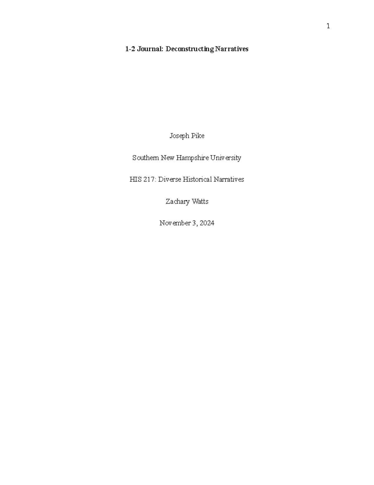 HIS 217 Mod 1 Journal: Exploring Diverse Historical Narratives - Studocu