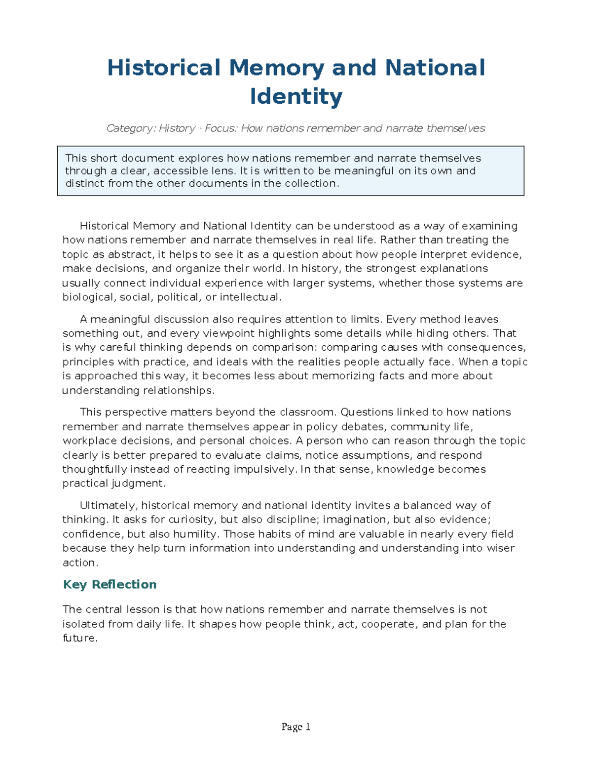 075 Historical Memory & National Identity: Understanding Narratives ...
