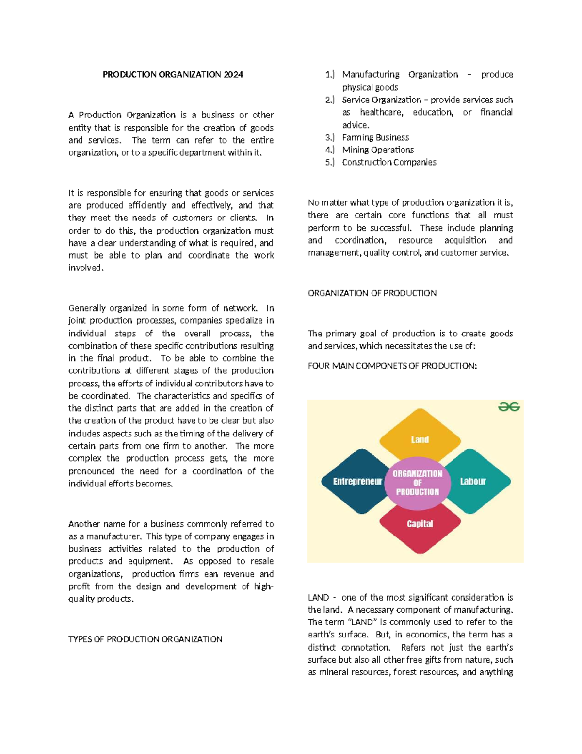 Production Organization 2024: Key Concepts and Types Explained - Studocu