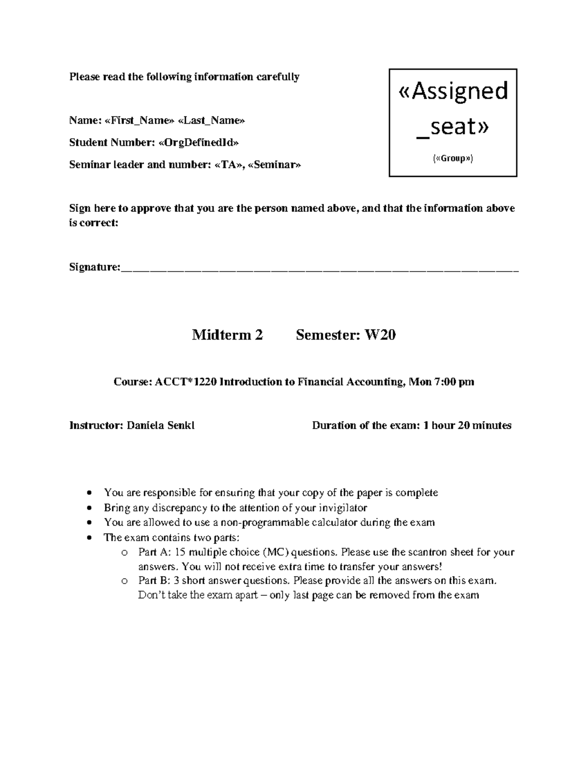 ACCT*1220 Midterm 2 Exam Questions - Winter 2020, Version A - Studocu