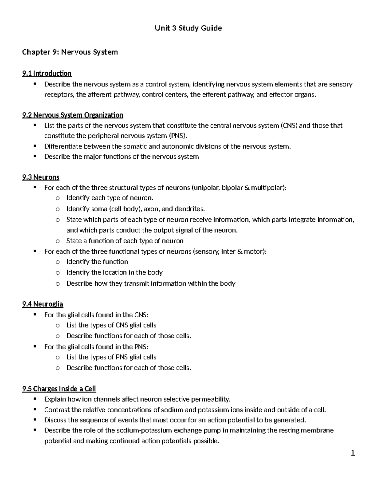Unit 3 Study Guide: Nervous System & Endocrine Functions - Studocu