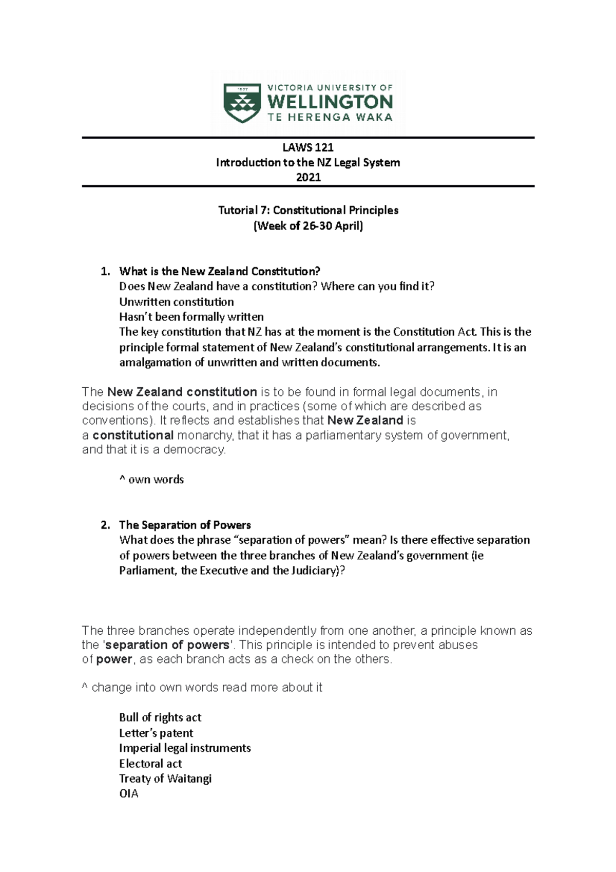 LAWS 121 2021 Tutorial 7 - Week 7 Intro - LAWS 121 Introduction to the ...