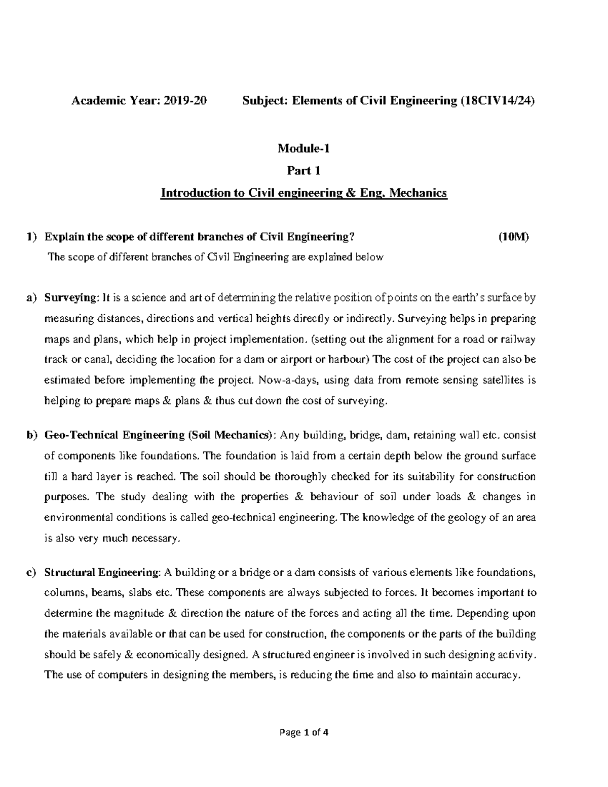Civil M1 Part 1: Theory Notes on Civil Engineering Branches - Studocu