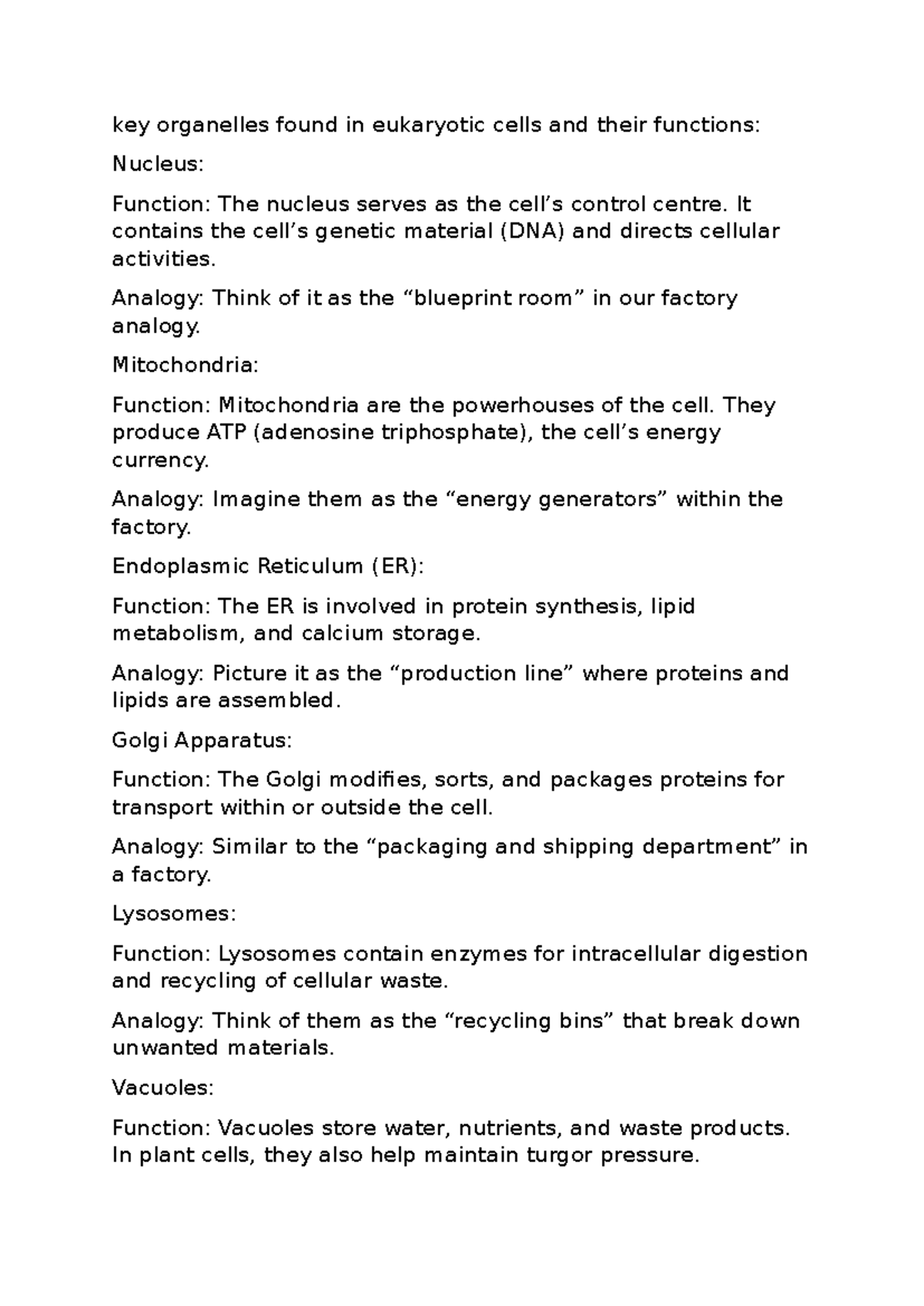 EUK 101: Key Organelles in Eukaryotic Cells & Their Functions Notes ...