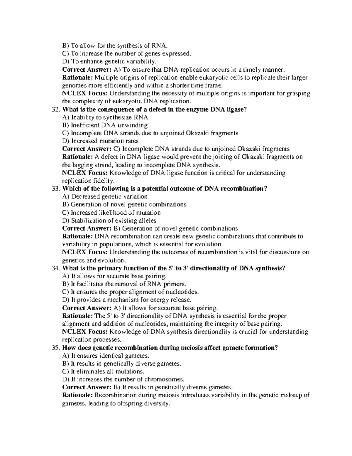 Test Bank for Genetics (2024): Key Concepts & NCLEX Focus - Studocu