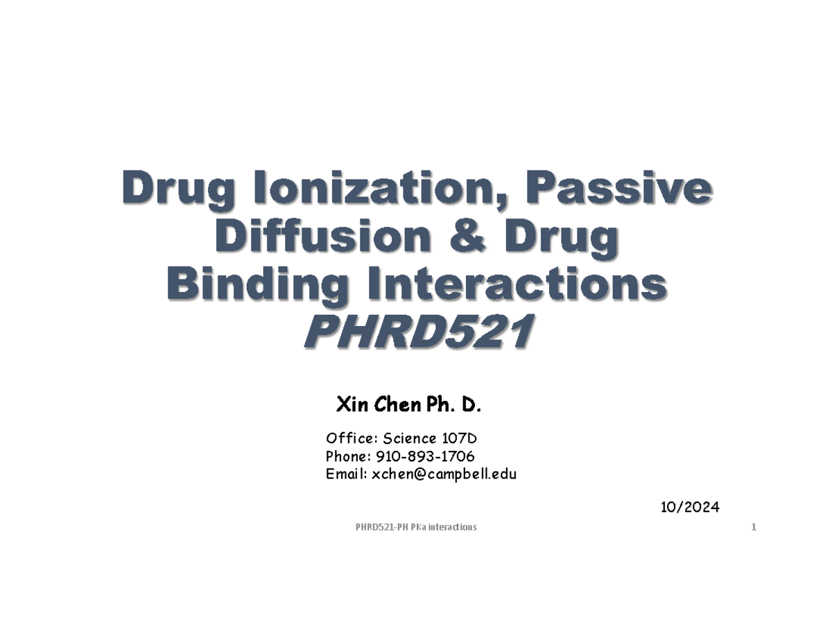 Drug Ionization and Passive Diffusion: PHRD521 Study Notes 2024 - Studocu
