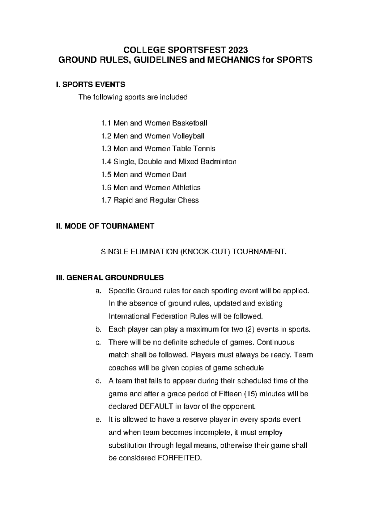 Sportsfest 2023: Ground Rules & Guidelines for Events and Conduct - Studocu