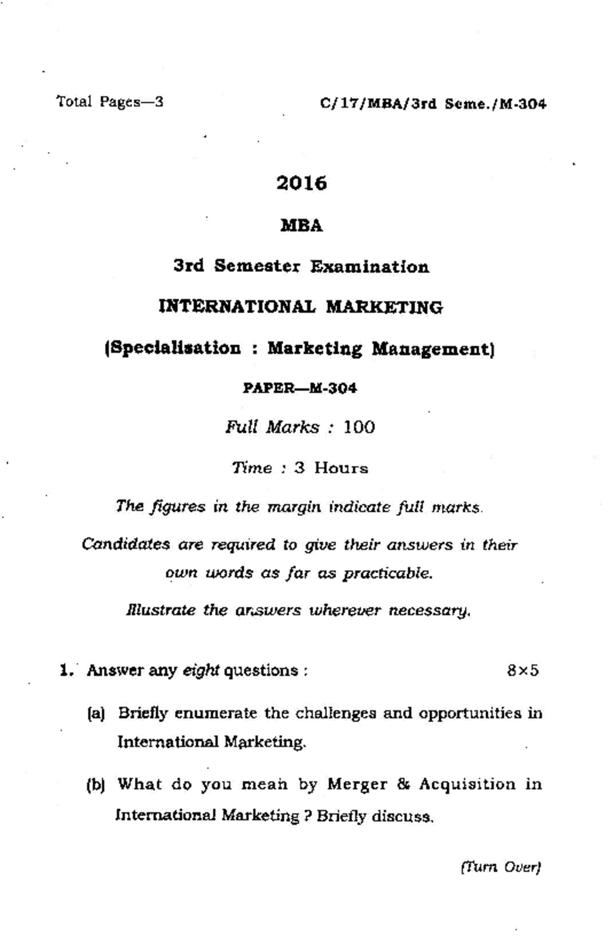 MBA-304M - Question Papers - MBA-General Management Papers - Studocu