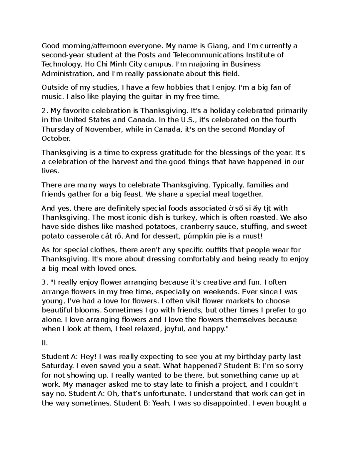 Speaking Skills: Personal Interests and Celebrations - Studocu