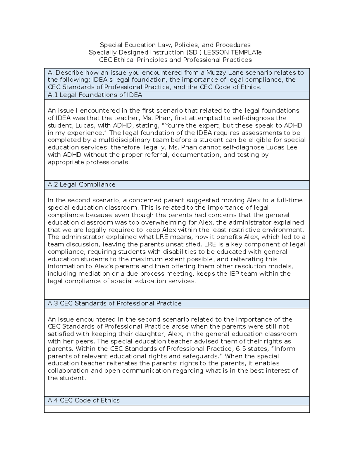 D754 Special Education Law & CEC Ethical Principles Lesson Notes - Studocu