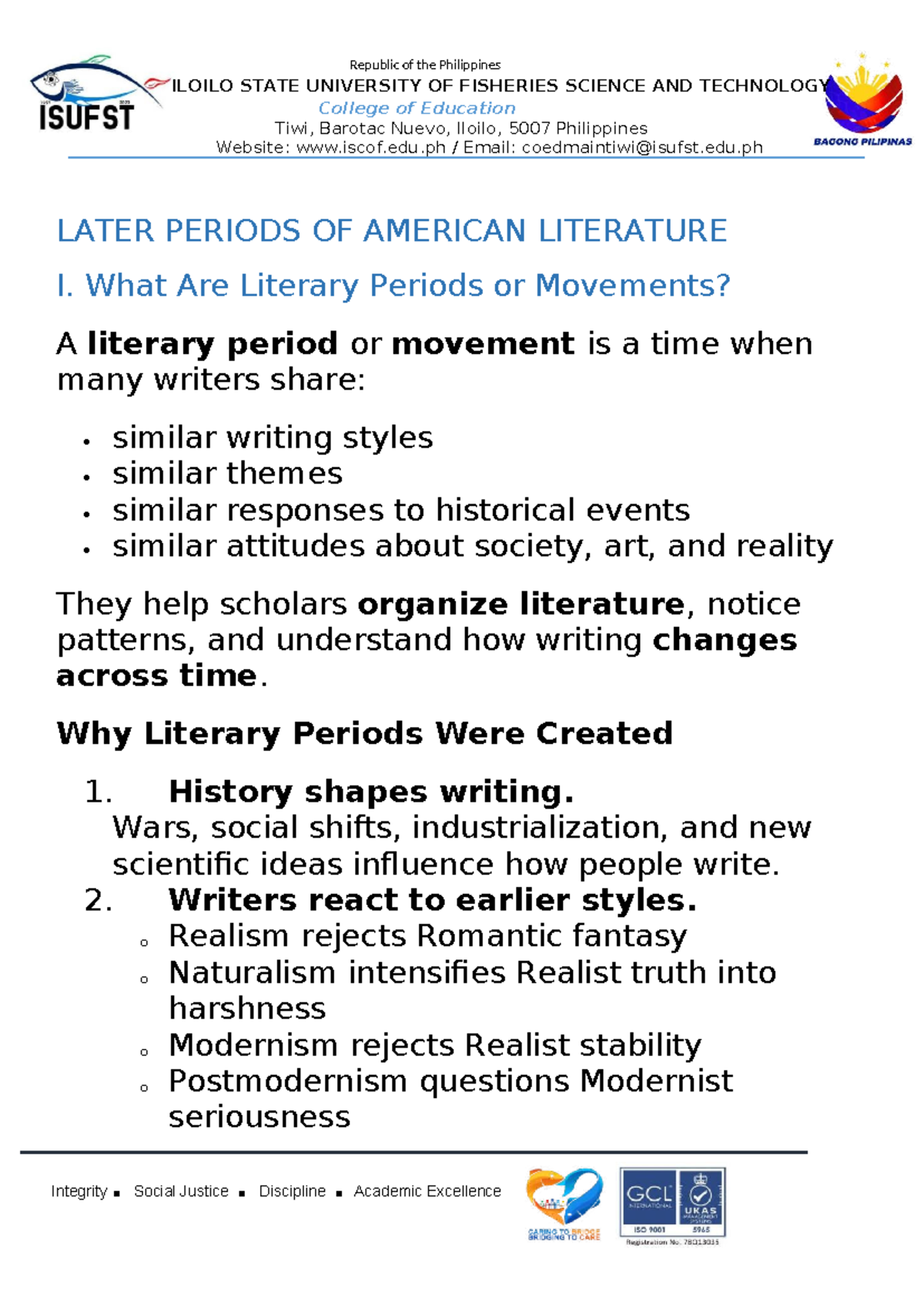 Survey of Later Periods in American Literature (ENG 101) - Studocu