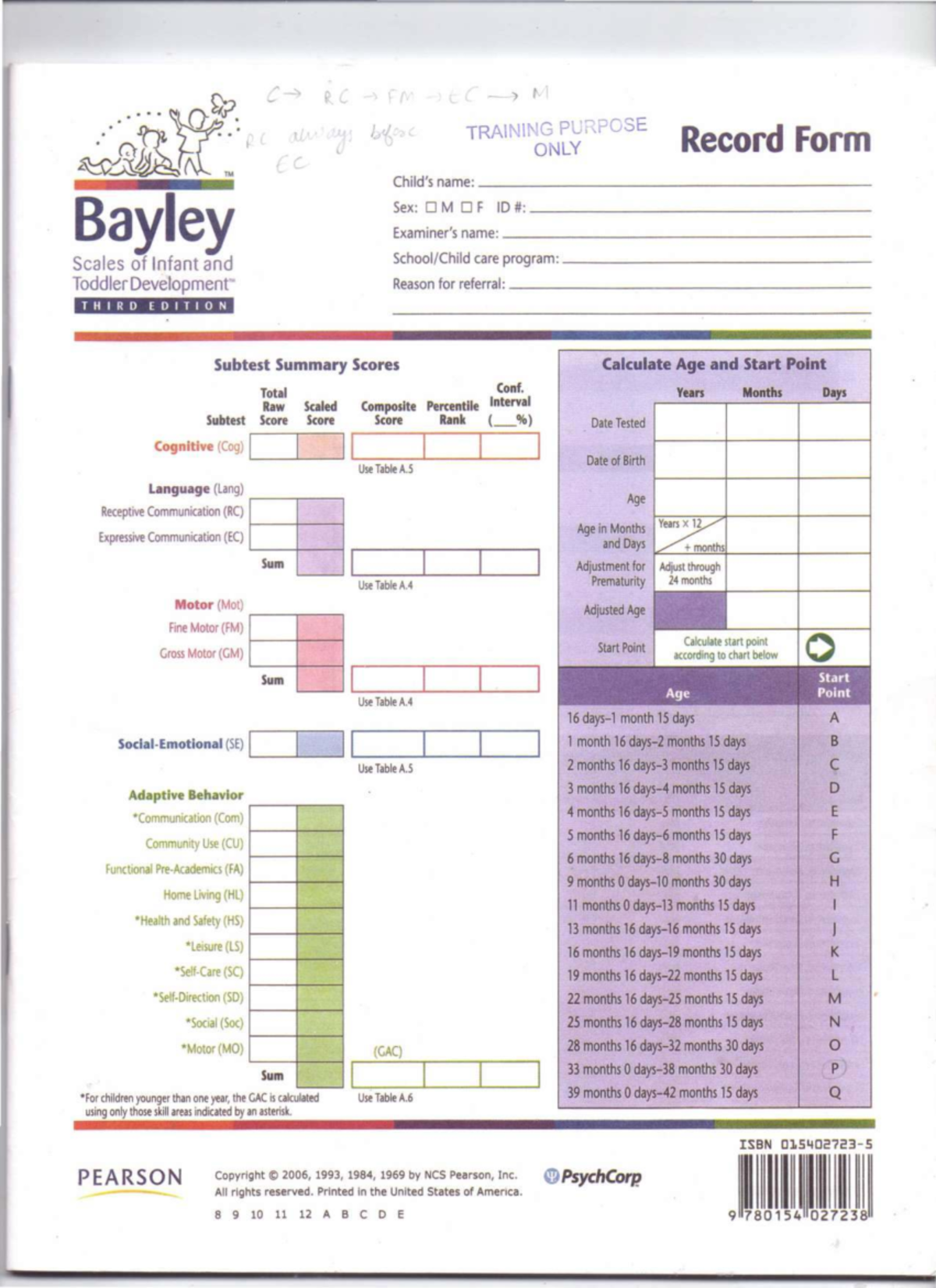 Bayley-III Assessment Tool Record Form - Training Document - Studocu