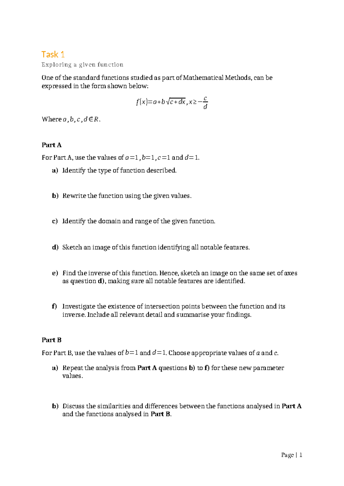 2026 Mathematical Methods Task 1: Function Analysis & Inverses - Studocu