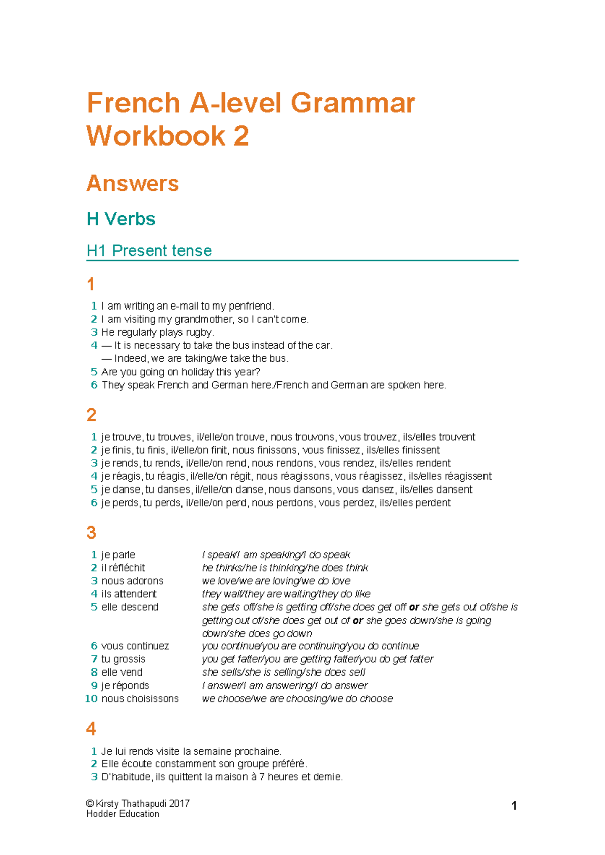 French A-Level Grammar Workbook 2: Answer Key and Exercises - Studocu