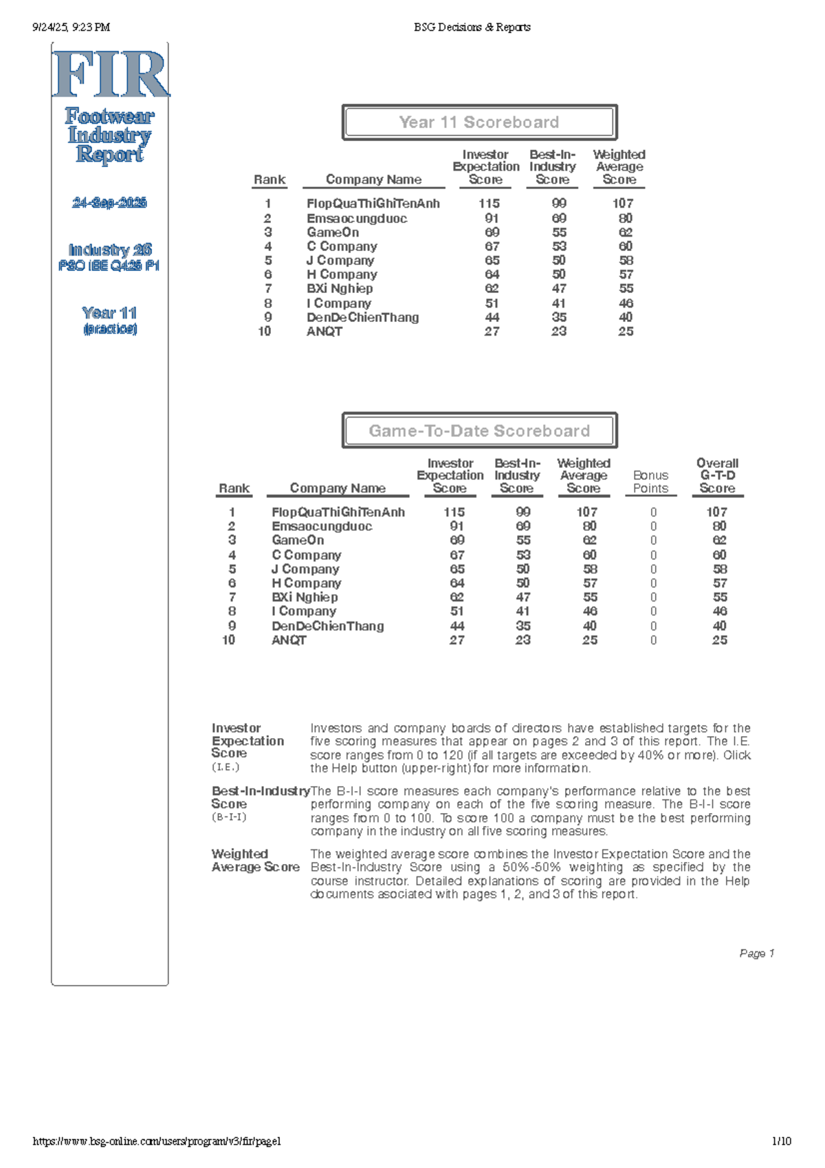 Practice - Y11 BSG Decisions & Reports FIR Footwear Industry Analysis ...