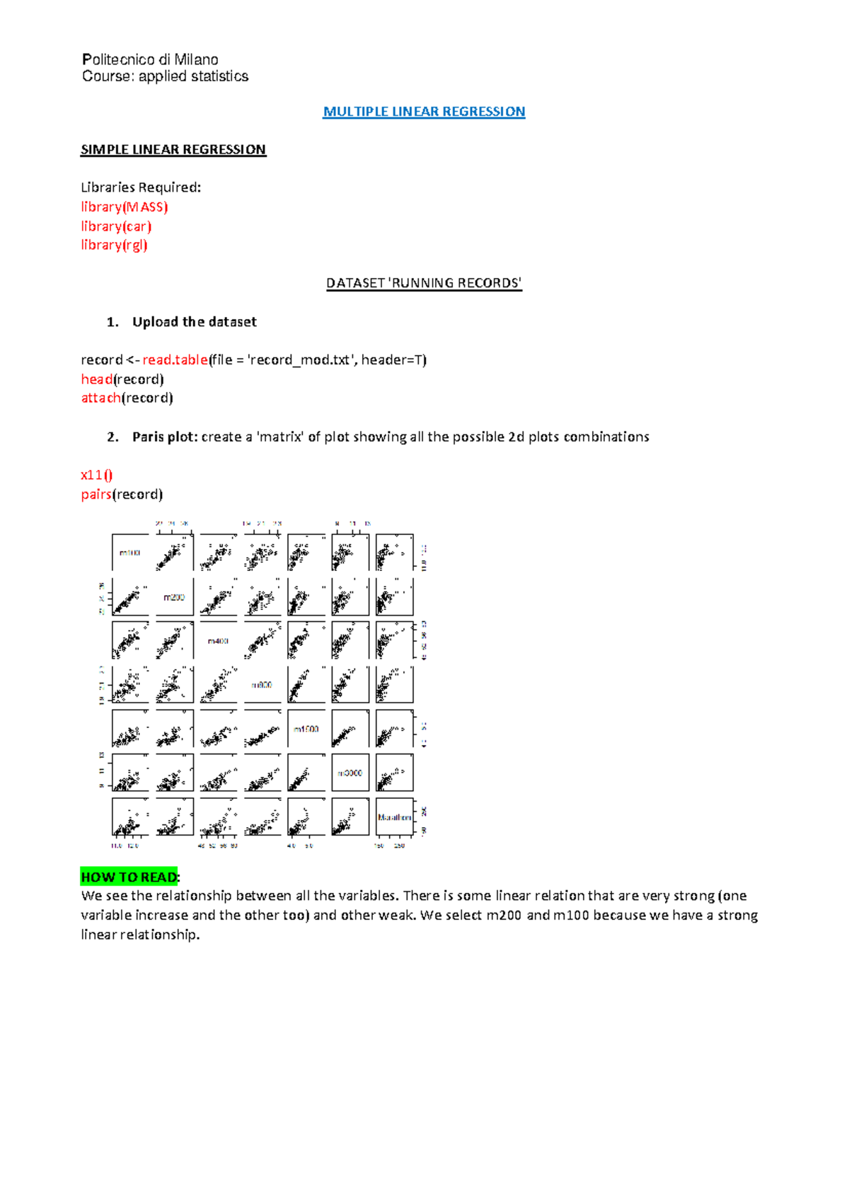 R form (programming language) - linear model - MULTIPLE LINEAR REGRESSION SIMPLE LINEAR ...