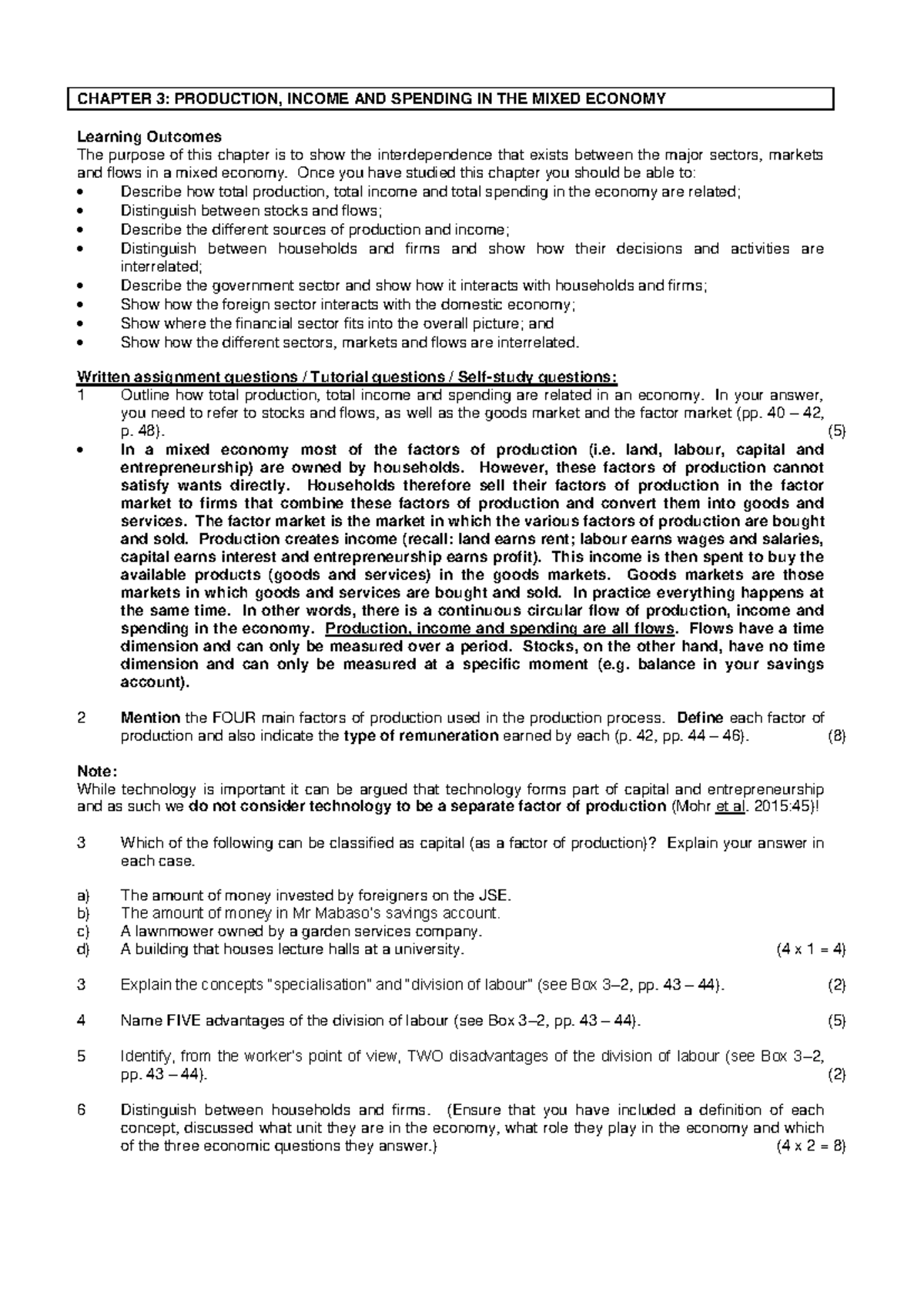 Chapter 3 - Production, Income & Spending in a Mixed Economy Study ...