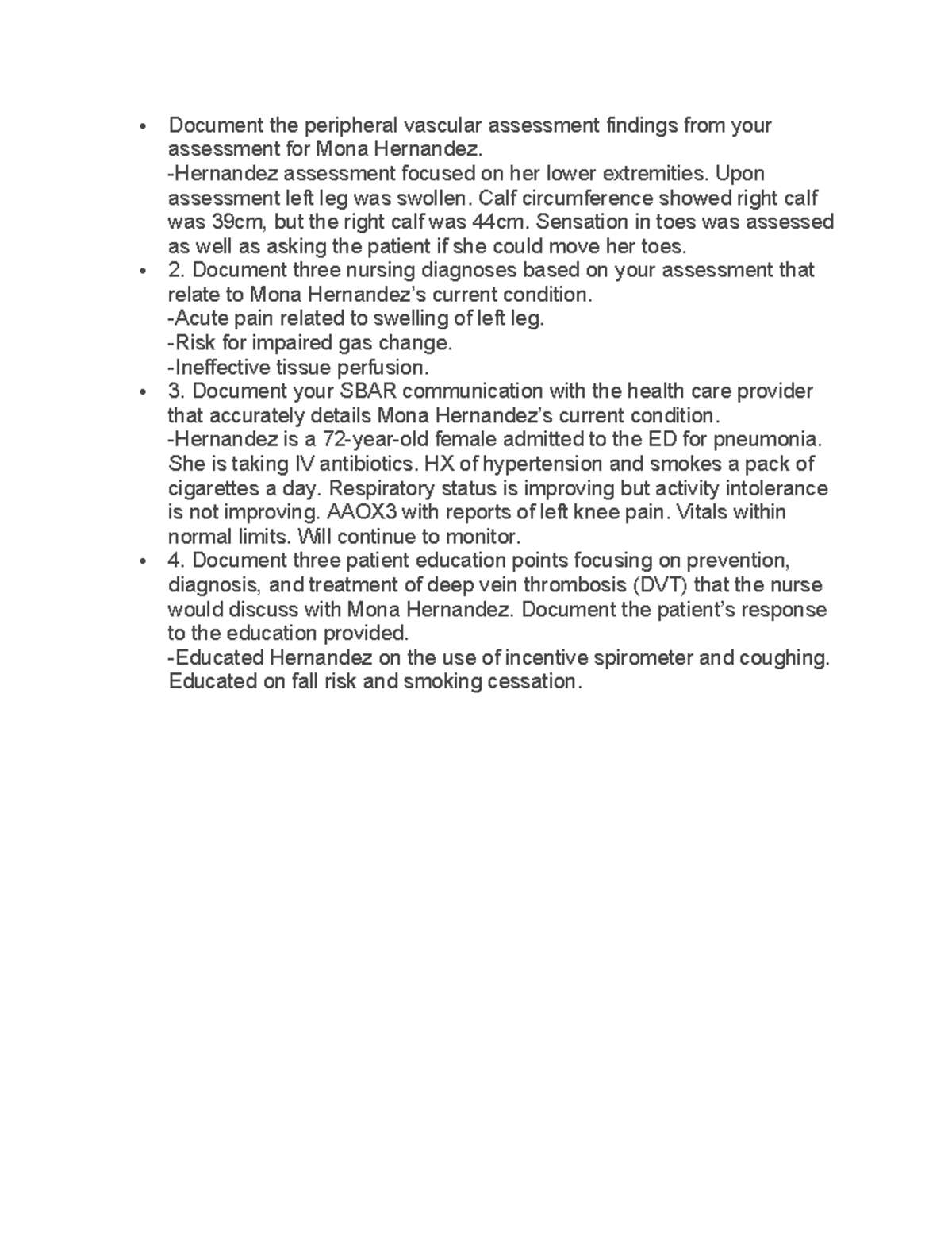 Peripheral Vascular Assessment & Nursing Diagnoses for Mona Hernandez ...