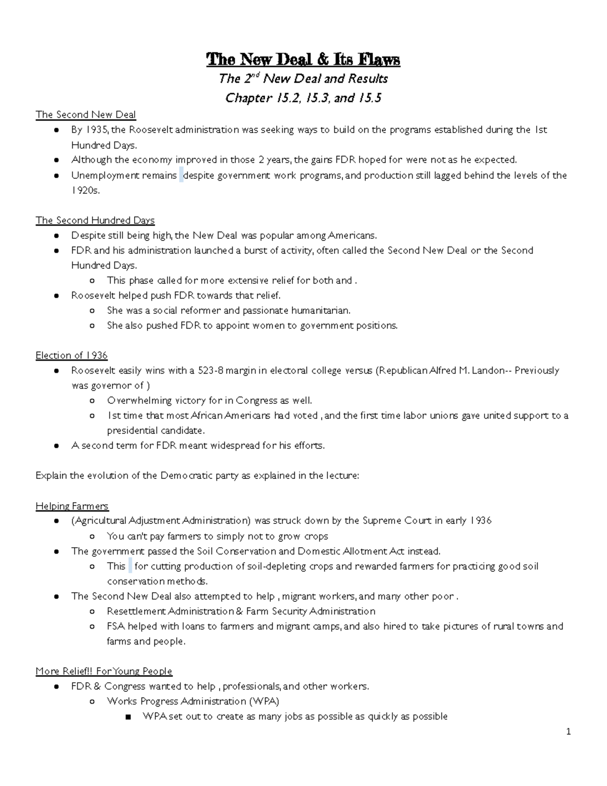 New Deal 2: Guided Notes on FDR's Second Hundred Days and Impact - Studocu