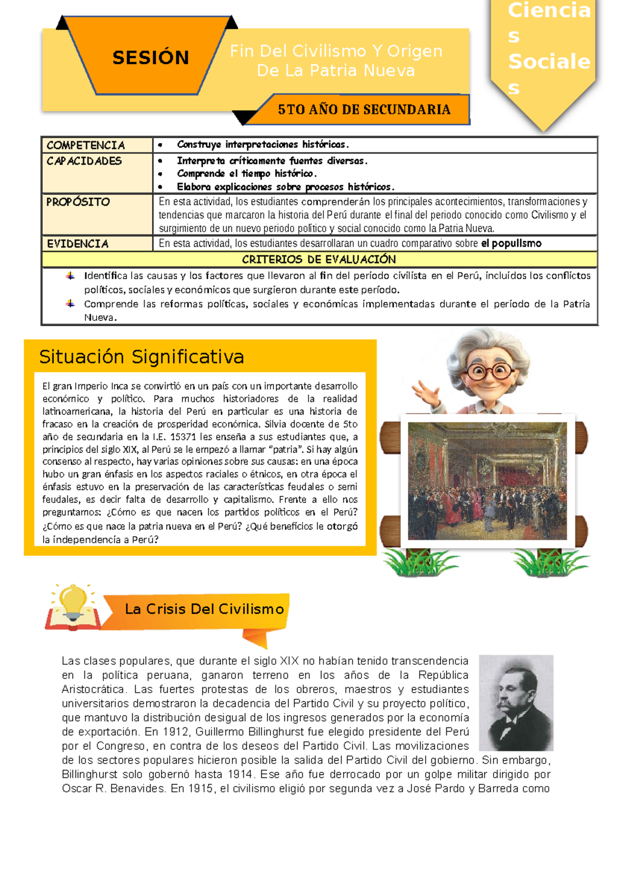 Ficha de Actividad: Fin del Civilismo y Origen de la Patria Nueva ...