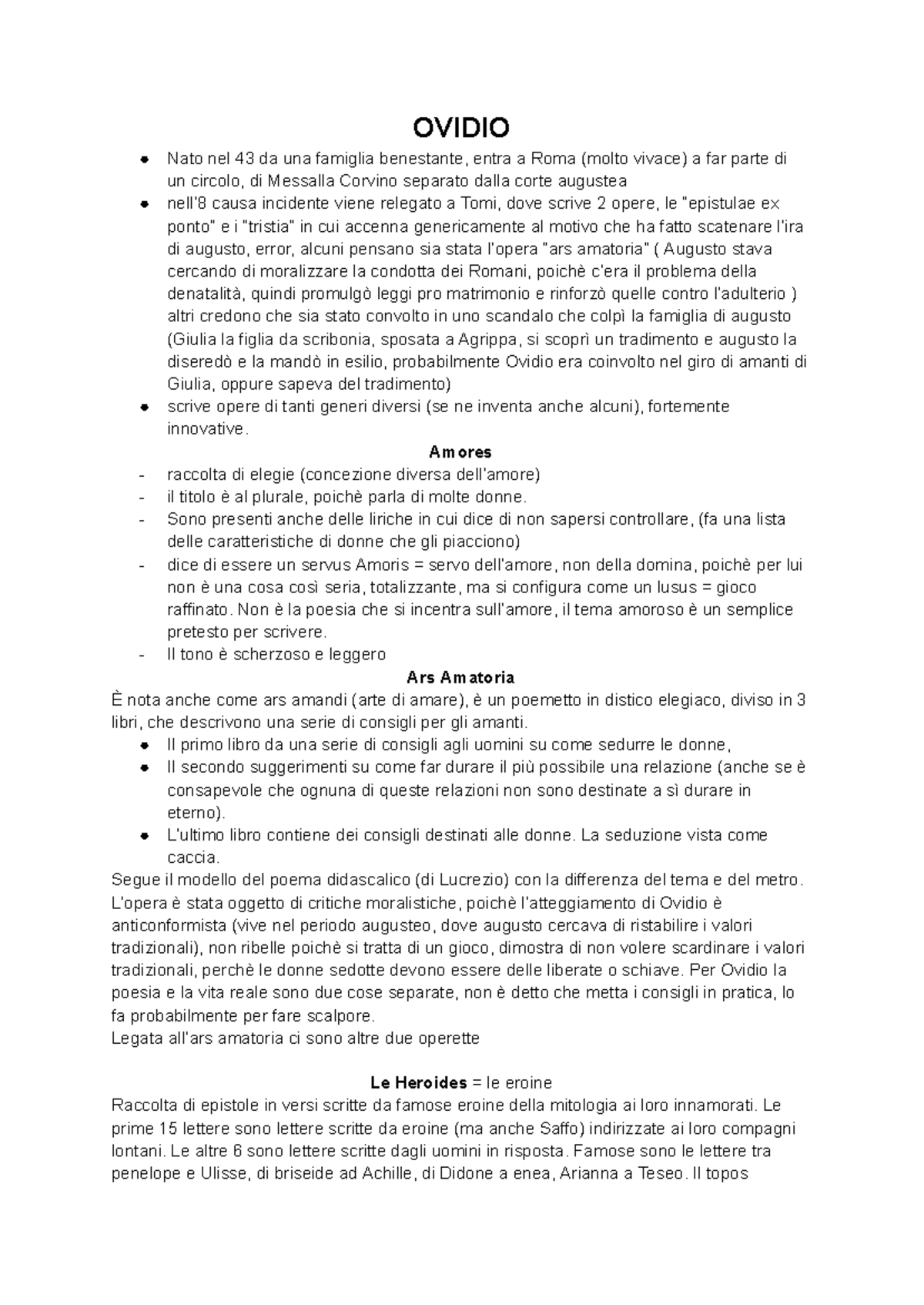 L'elegia di Ovidio: Appunti su Eco e la sua storia infelice - Studocu