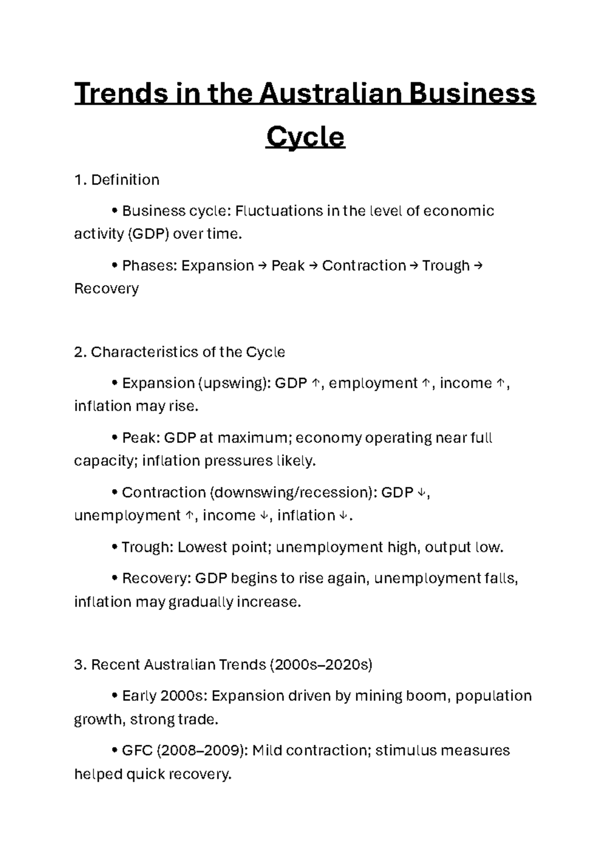 Australian Business Cycle Trends: Phases & Recent Developments - Studocu